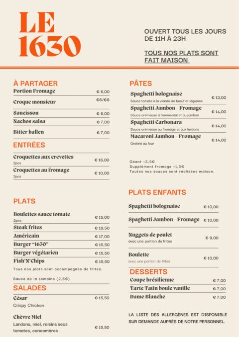 2024 Nouvelle carte carte | Nieuw menu - Linkebeek Sport